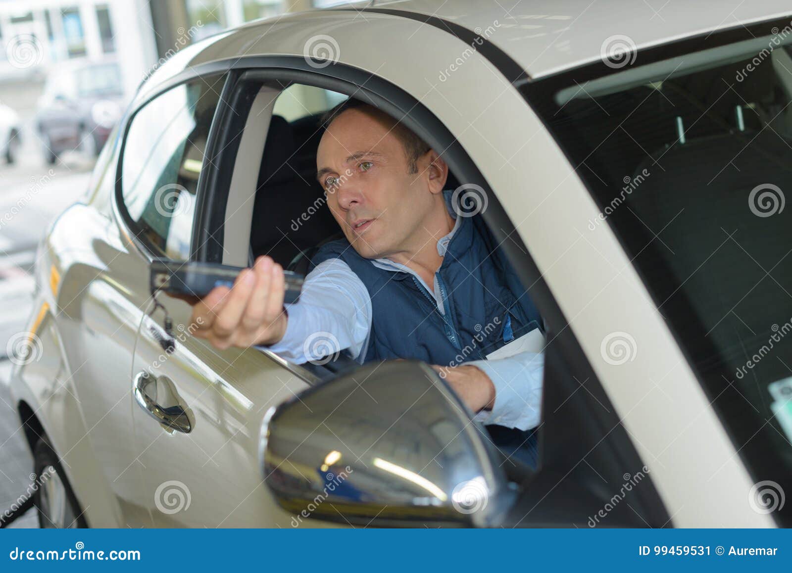 Handsome man inside car stock image. Image of auto, beep - 99459531