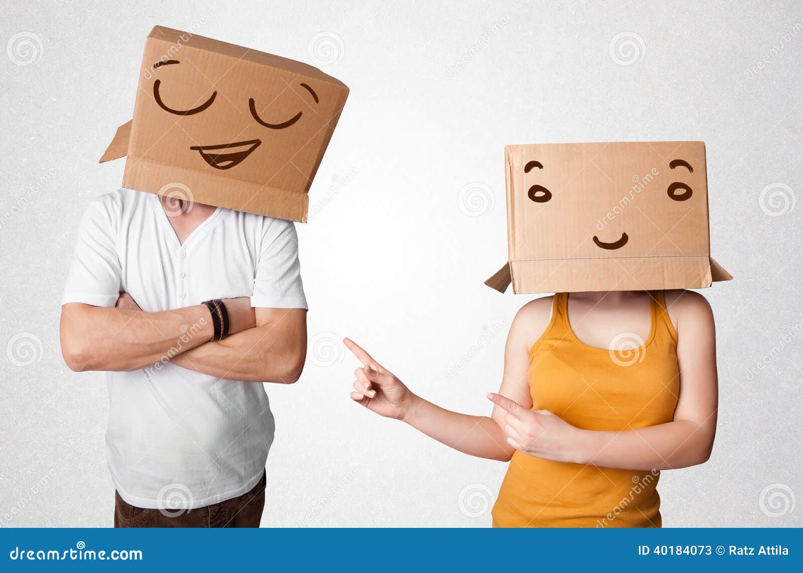 Handsome Men In Suit Gesturing With Drawn Smiley Faces On Box Royalty ...