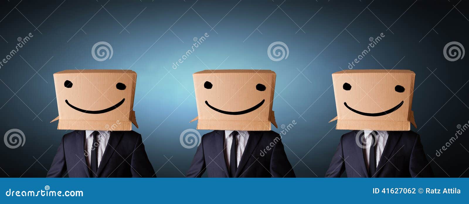 Handsome Men in Suit Gesturing with Drawn Smiley Faces on Box Stock ...