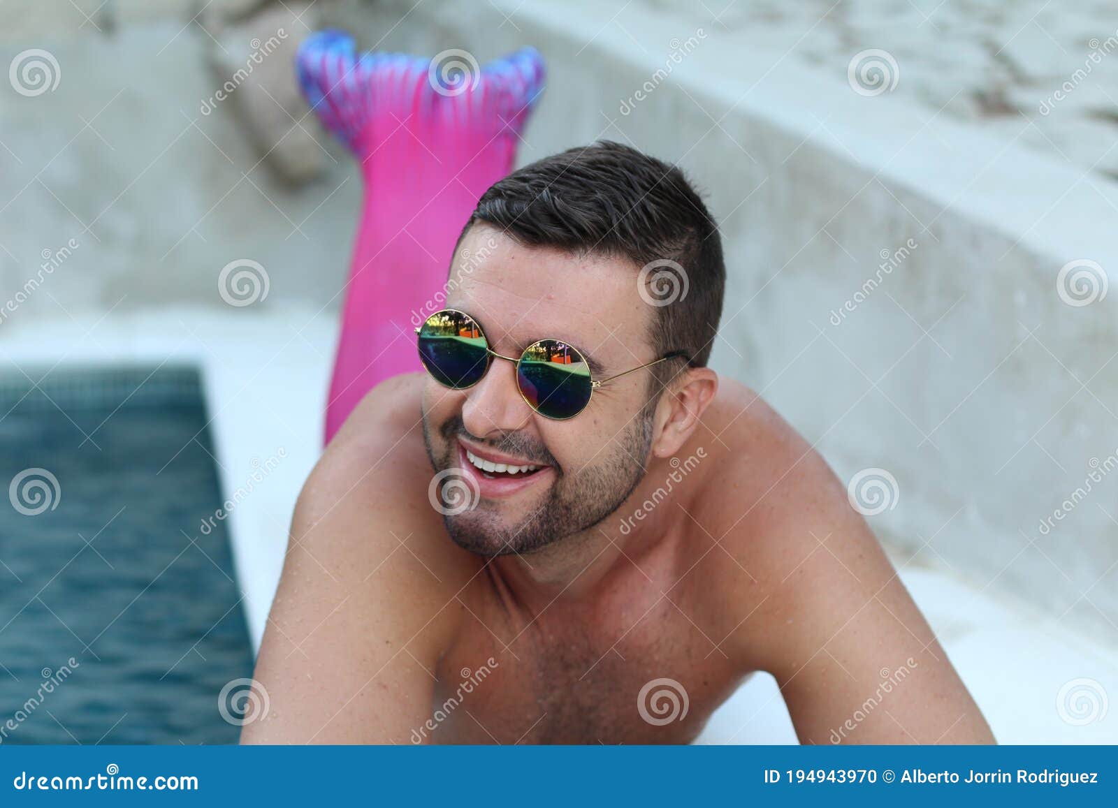 Handsome Merman in Swimming Pool Stock Photo - Image of muscle, eyewear ...