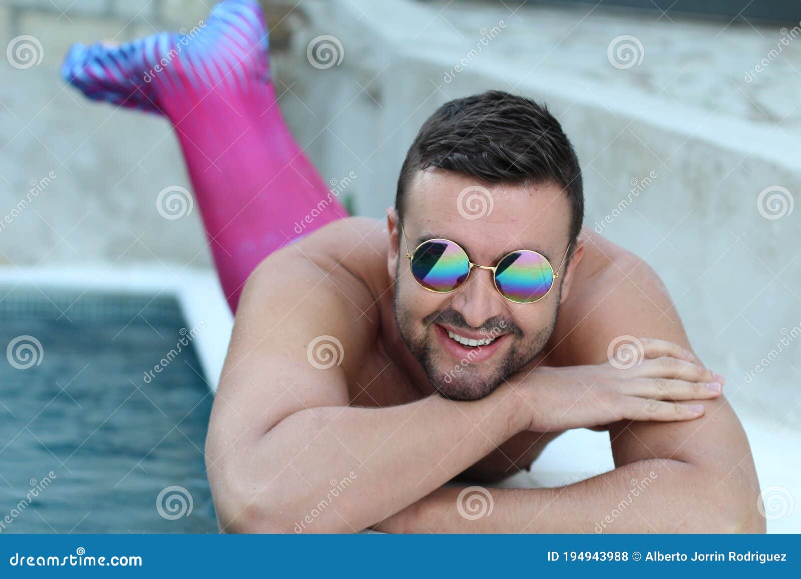 Handsome Merman in Swimming Pool Stock Photo - Image of muscle ...