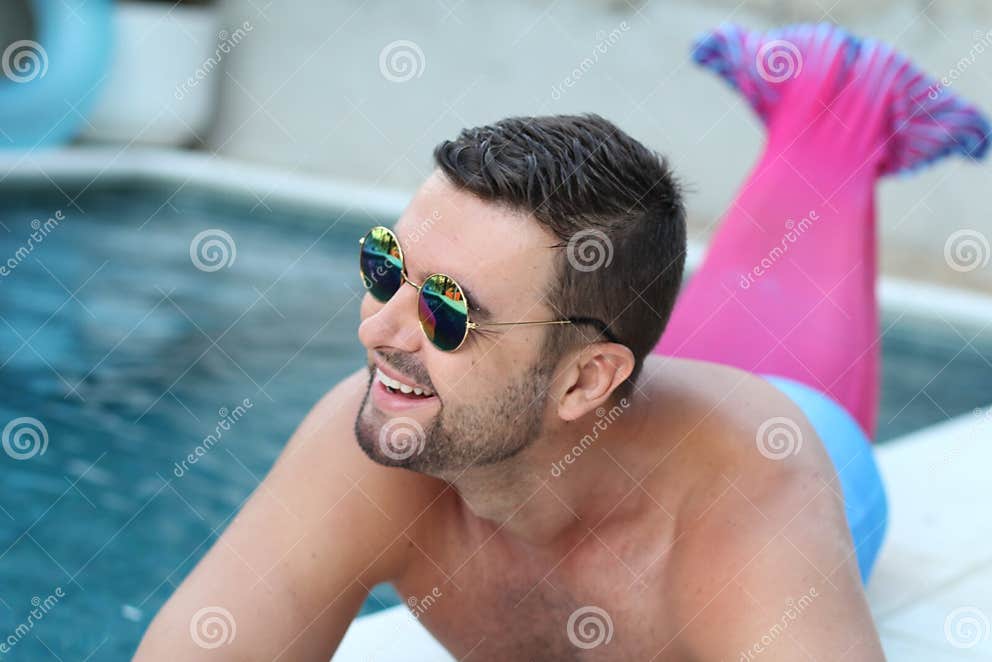 Handsome Merman in Swimming Pool Stock Image - Image of male, merman ...