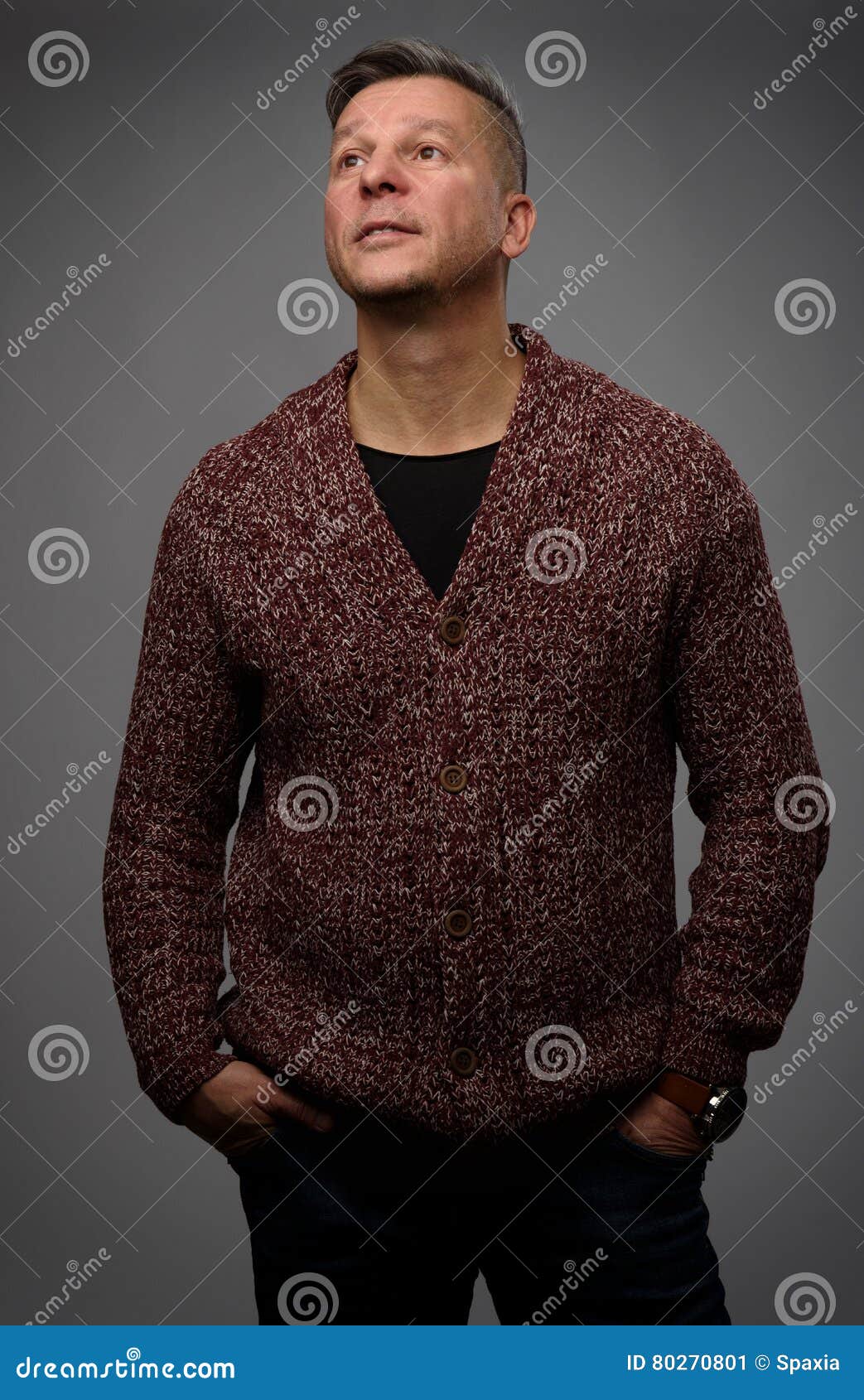 Handsome Mid Age Man Looking Up and Thinking Stock Image - Image of ...