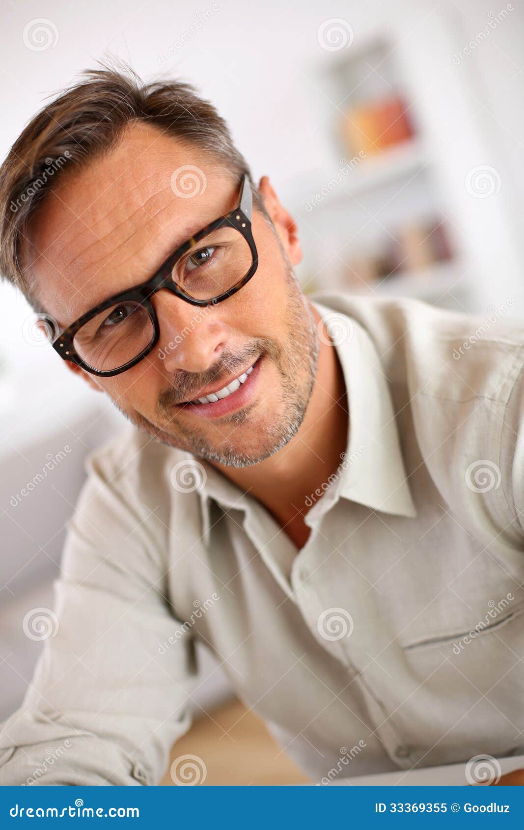 Handsome Middle-aged Man with Eyeglasses Stock Image - Image of optical ...