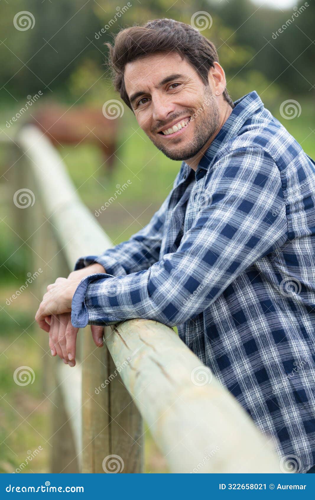 Handsome Middle Aged Man Leaning at Fence Stock Image - Image of fence ...