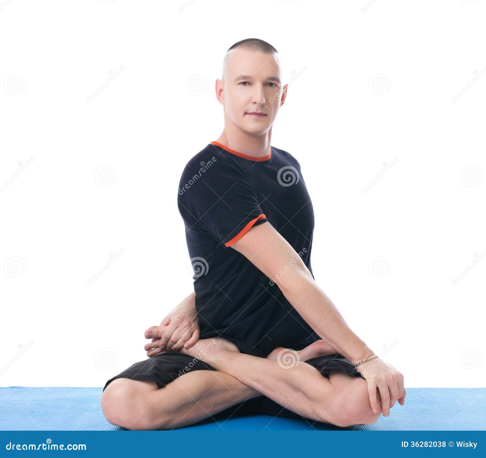 Handsome Middle-aged Man Posing in Lotus Position Stock Photo - Image ...