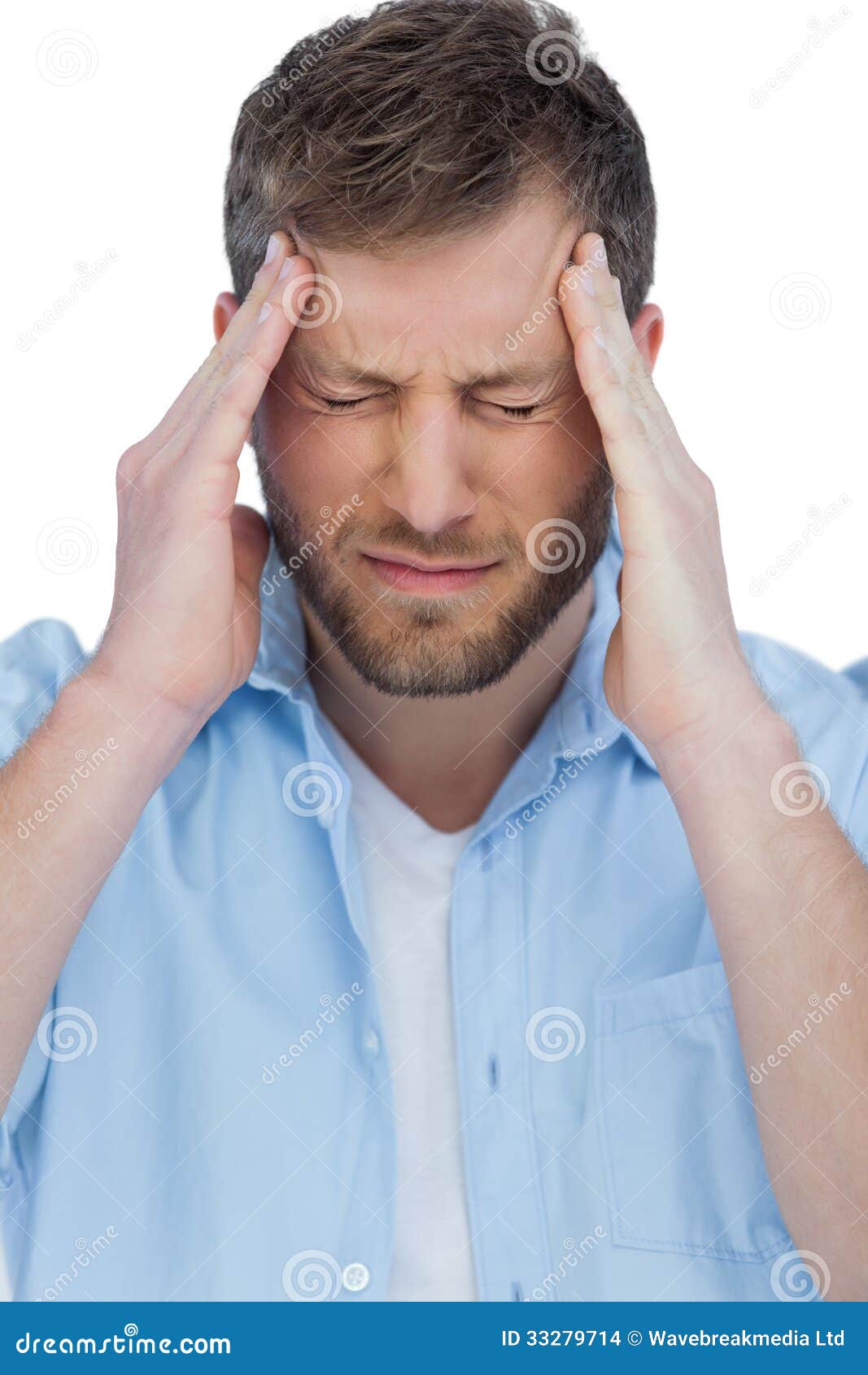 Handsome Model Having Headache and Touching His Forehead Stock Photo ...