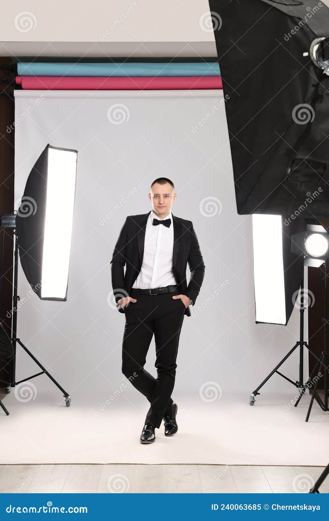 Handsome Model Posing in Studio. Professional Photo Session Stock Image ...