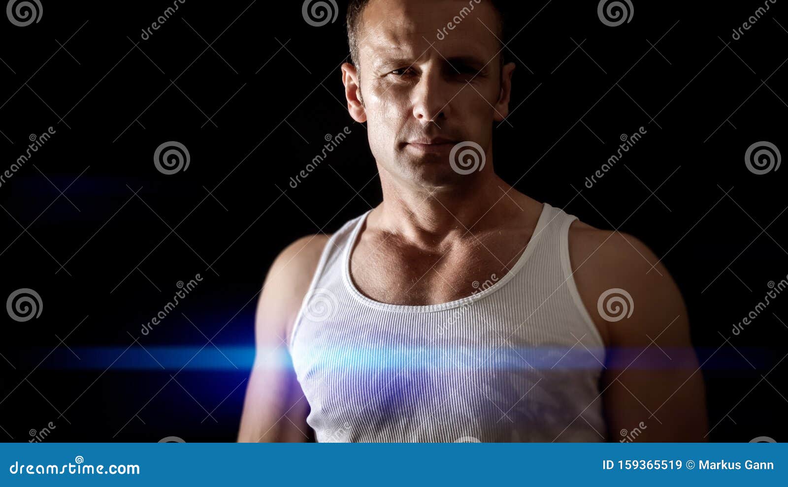Handsome Muscle Man Blue Light Stock Image - Image of diet, black ...