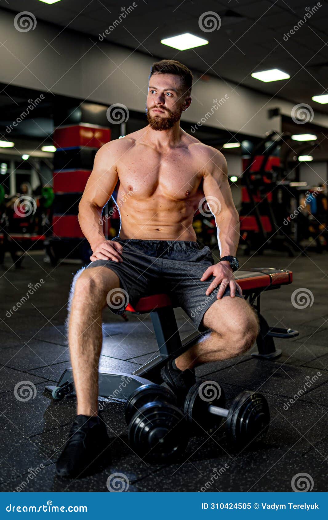 Handsome Muscular Bodybuilder Have a Rest after Training. Shirtless ...