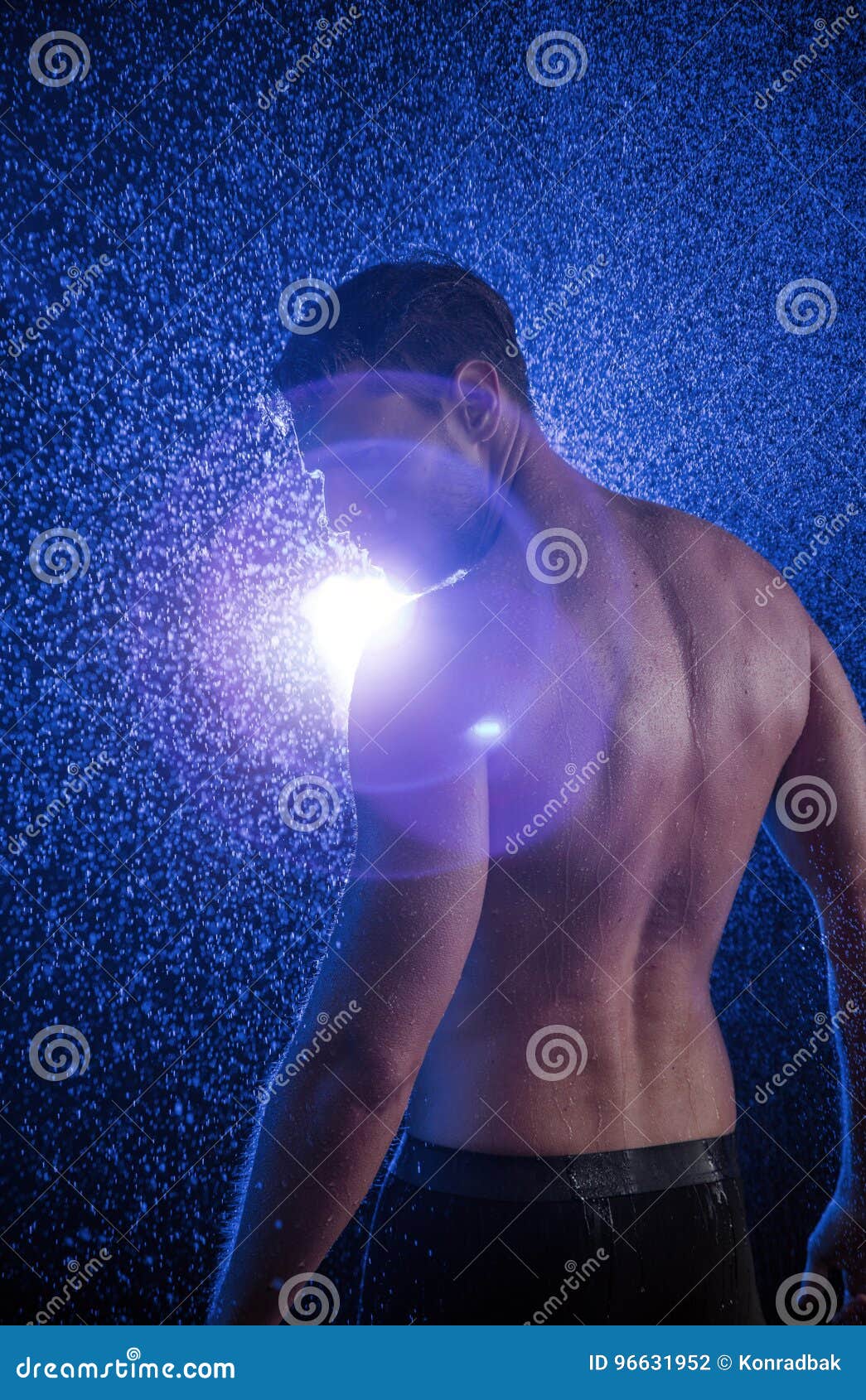 Handsome, Muscular Guy Posing in the Rain Stock Photo - Image of model ...