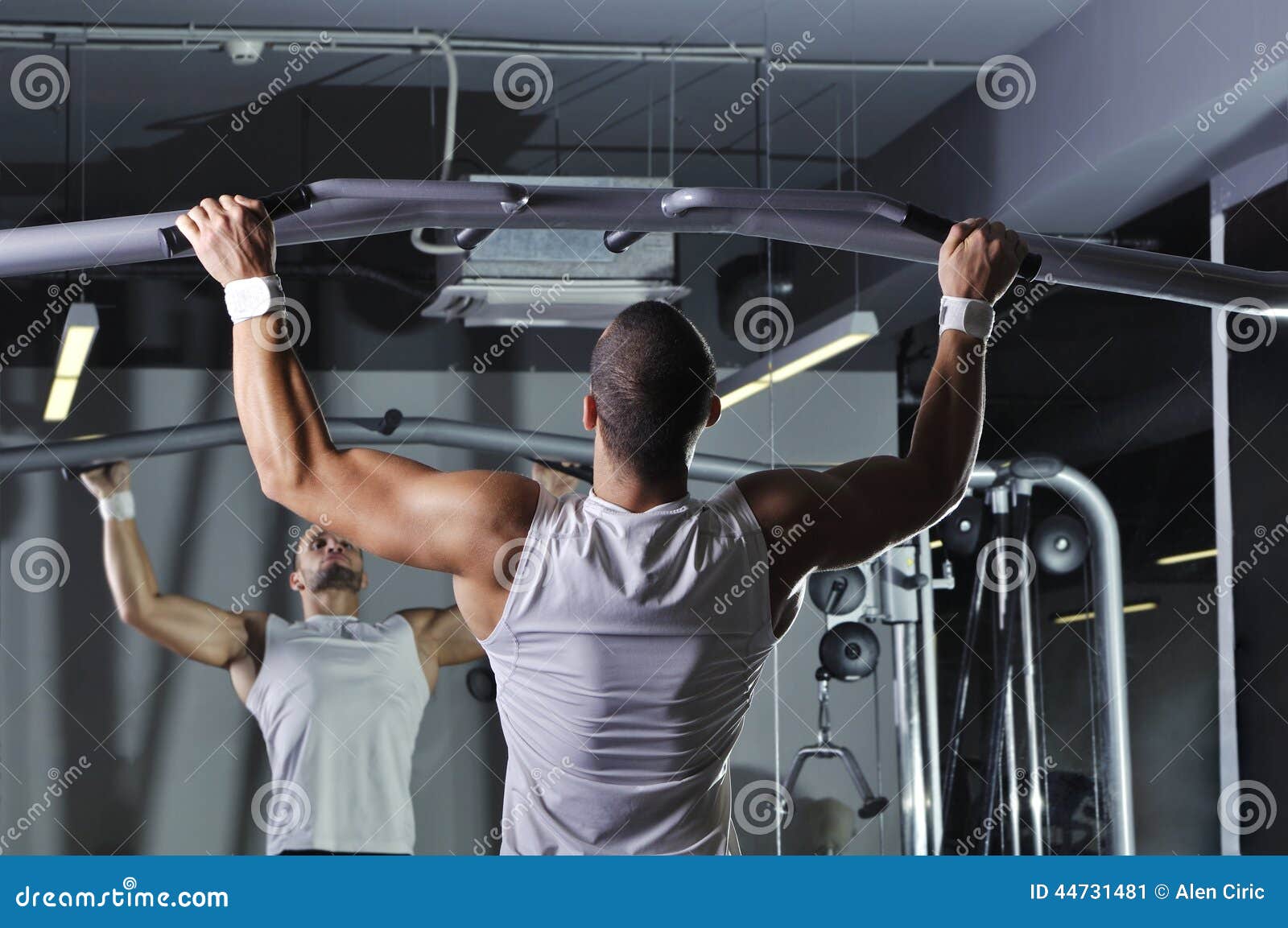 Handsome Muscular Male Model with Perfect Body Doing Pull Ups Stock ...