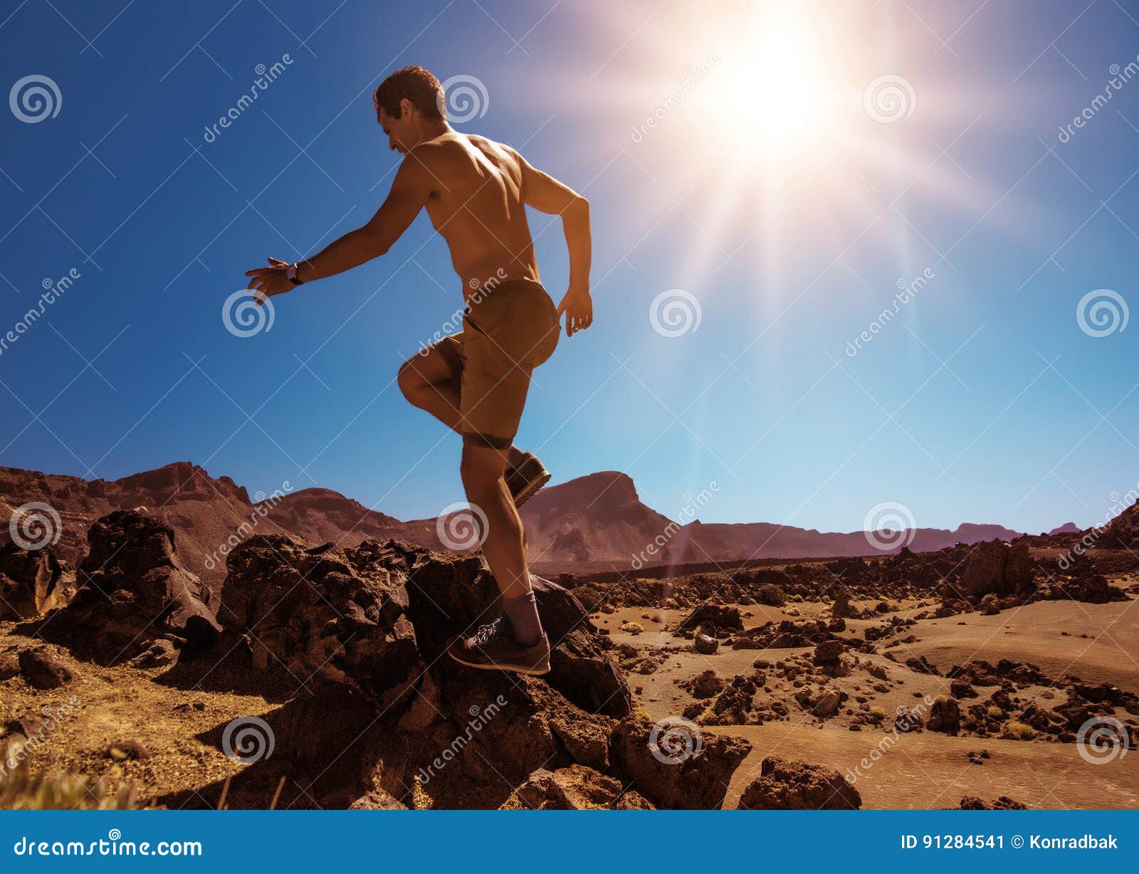Handsome, Muscular Man Running on the Desert Stock Image - Image of ...