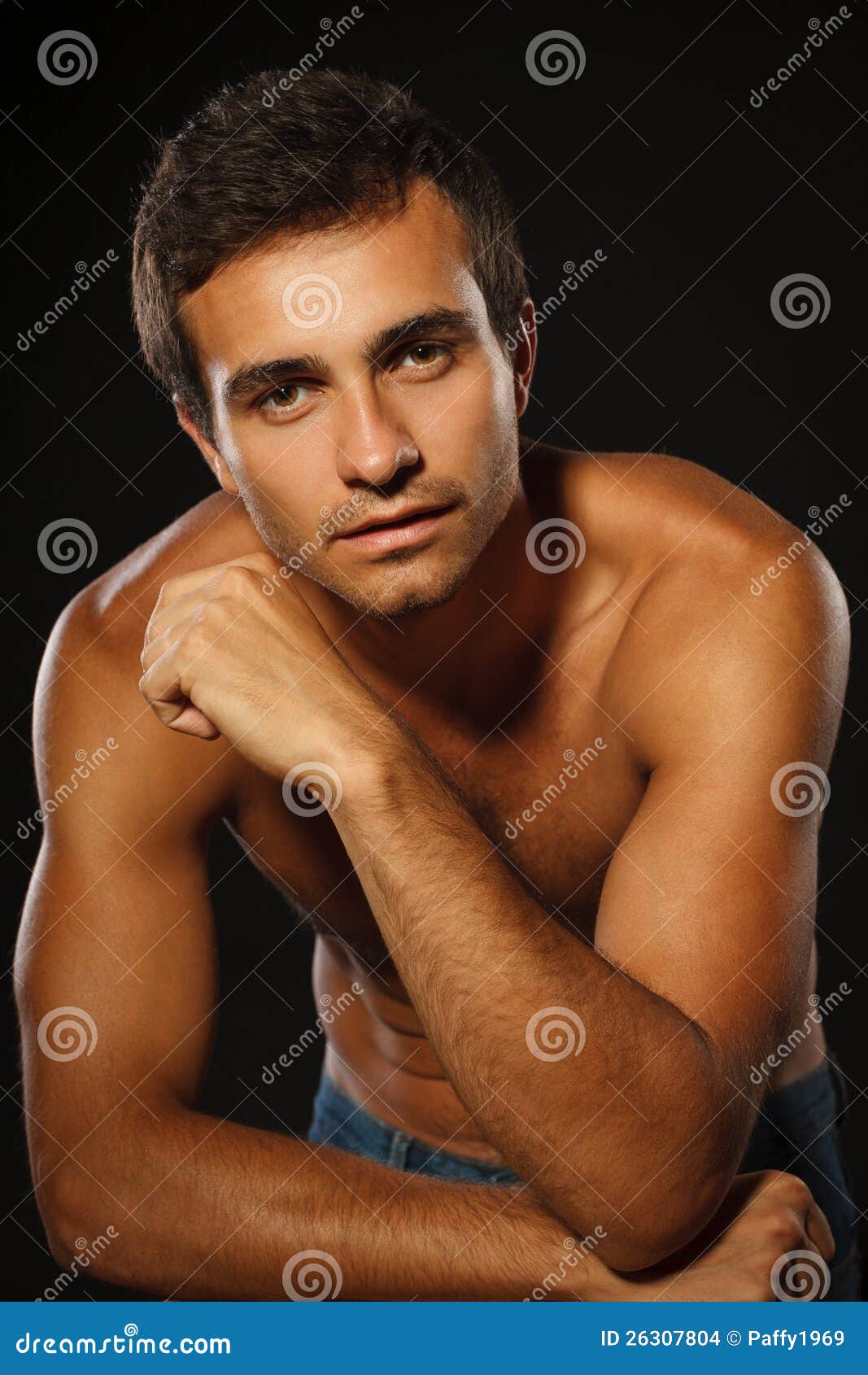 Shirtless Guy Leaning On A Shed In His Backyard Stock Image ...