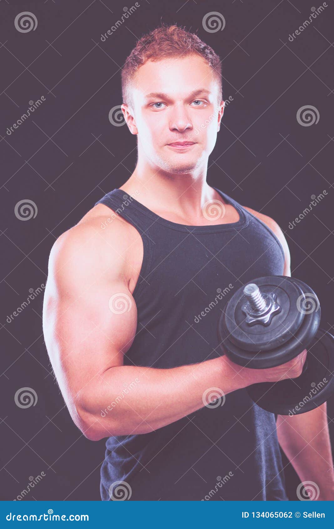 Handsome Muscular Man Working Out with Dumbbells Stock Photo - Image of ...