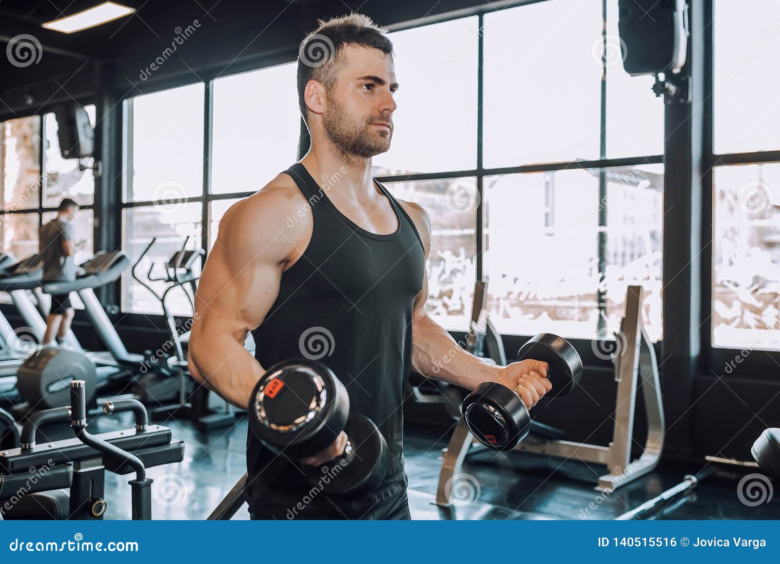 Handsome Muscular Man Working Out at Gym Stock Photo - Image of ...