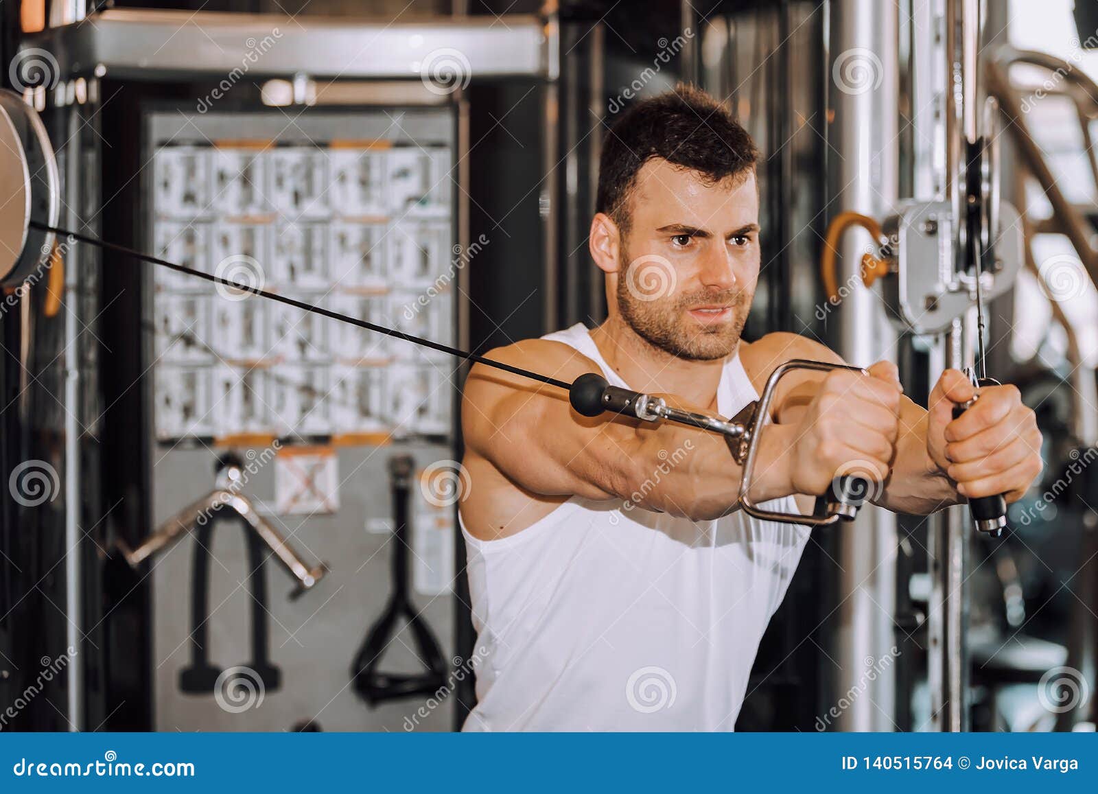 Handsome Muscular Man Working Out Hard at Gym Stock Photo - Image of ...