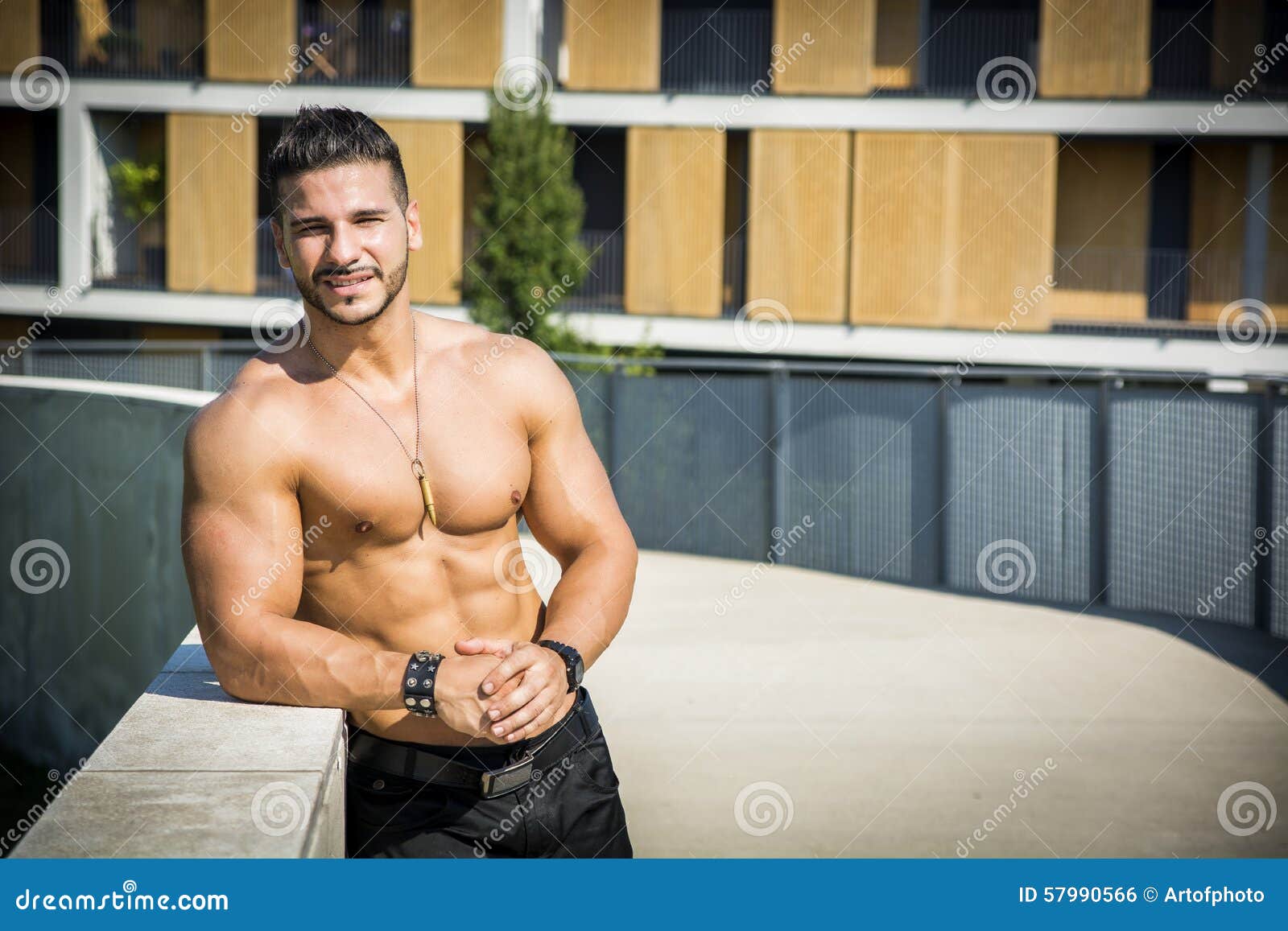 Handsome Muscular Shirtless Hunk Man Outdoor In Stock Photography ... Handsome Muscular Shirtless Hunk Man Outdoor In Stock Photography ...