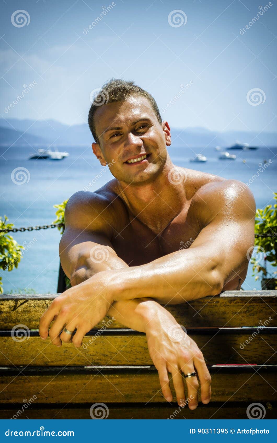 Handsome Muscular Shirtless Hunk Man Outdoor Stock Image ... Handsome Muscular Shirtless Hunk Man Outdoor Stock Image ...