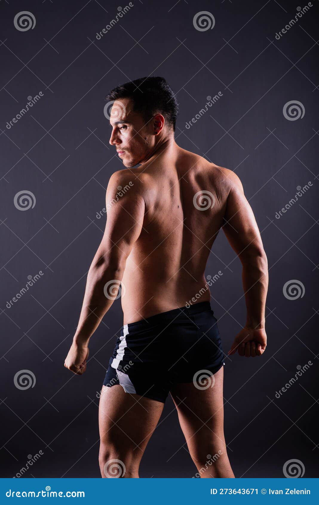 Handsome Muscular Shirtless Young Man Standing Confident, Front View, Looking at Camera Stock ...