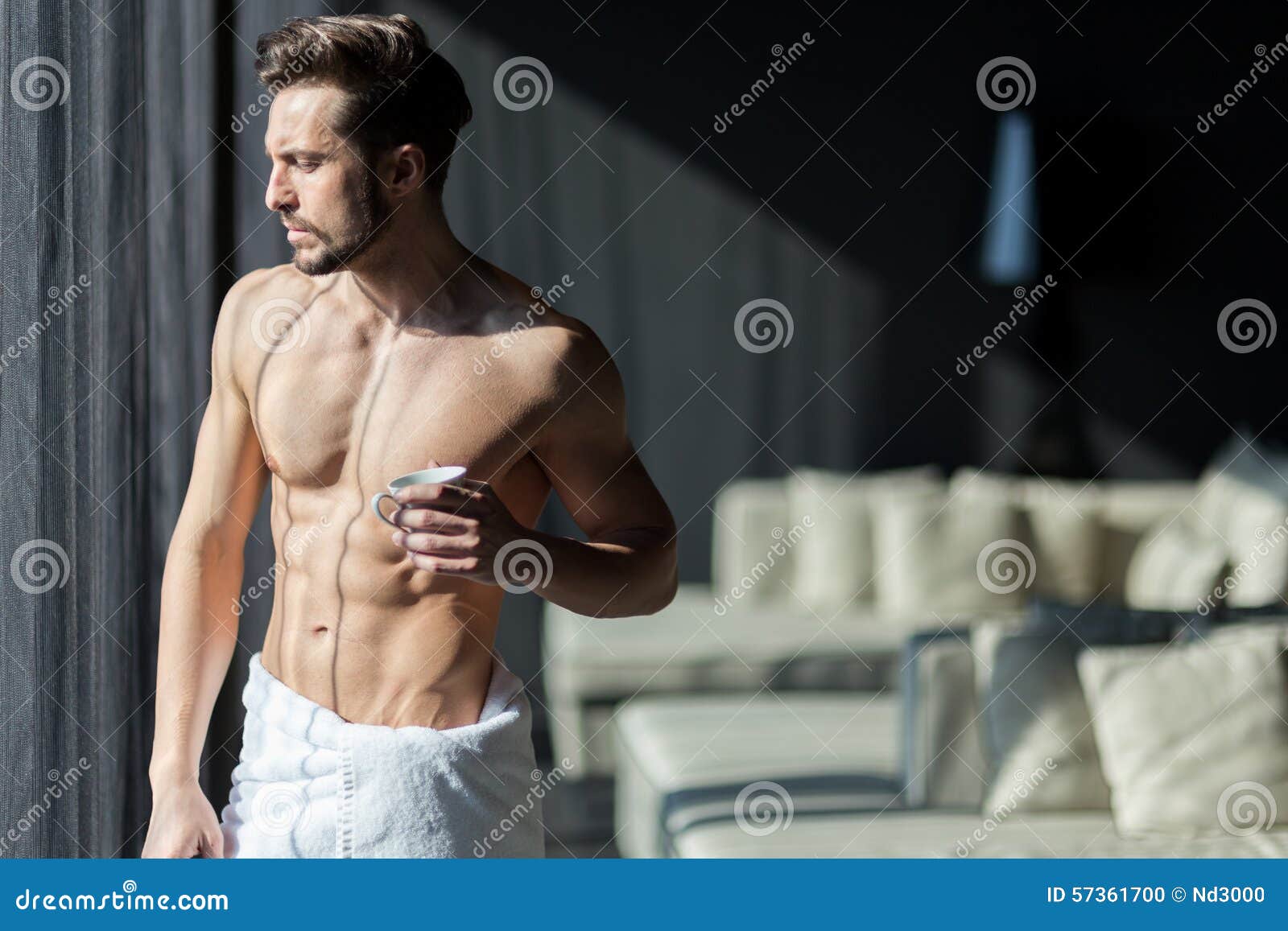 Handsome, Muscular, Young Man Drinking His Morning Coffee In A H Stock ... Handsome, Muscular, Young Man Drinking His Morning Coffee In A H Stock ...
