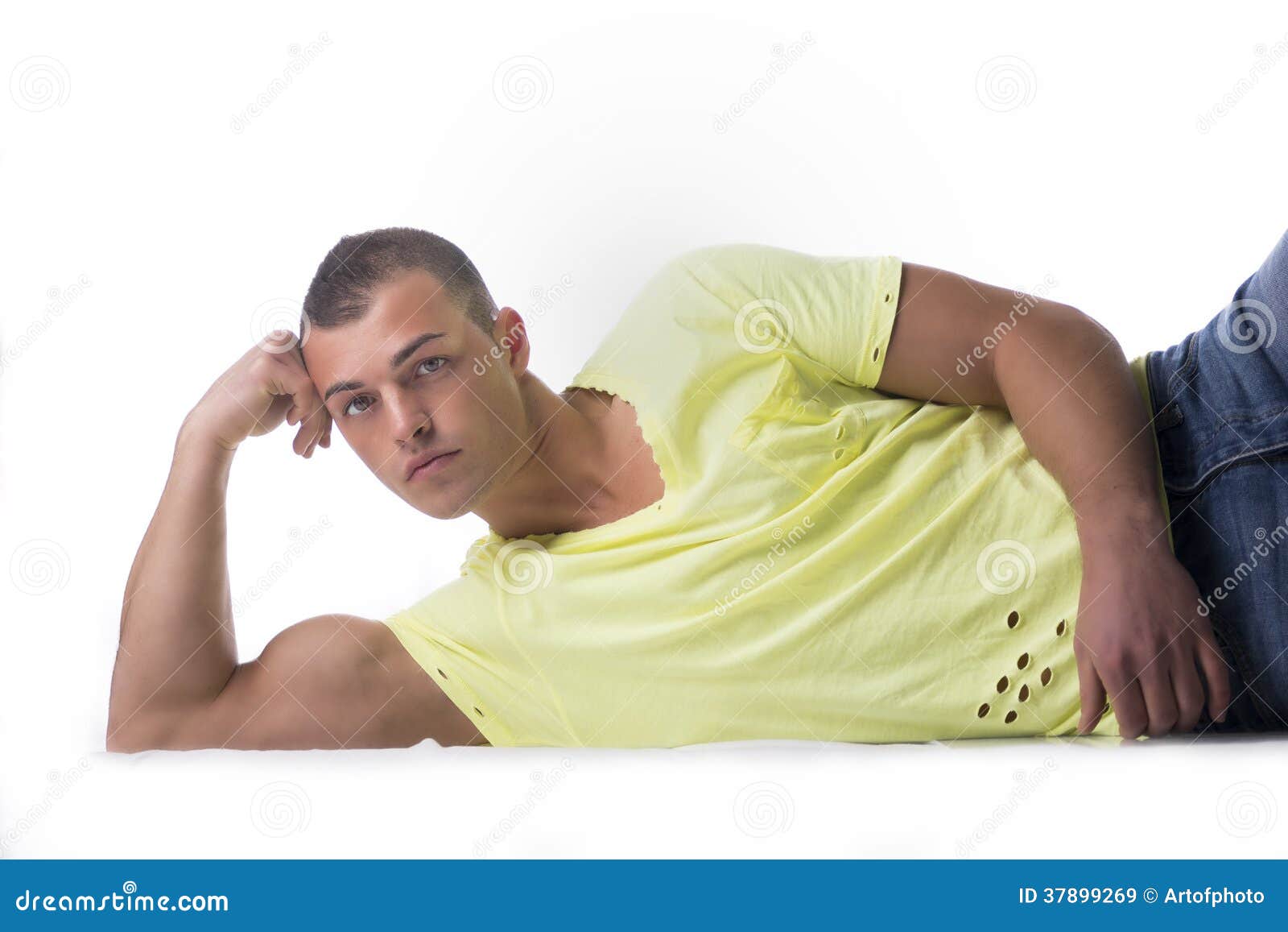 Handsome, Muscular Young Man Leaning on the Floor Stock Image - Image ...