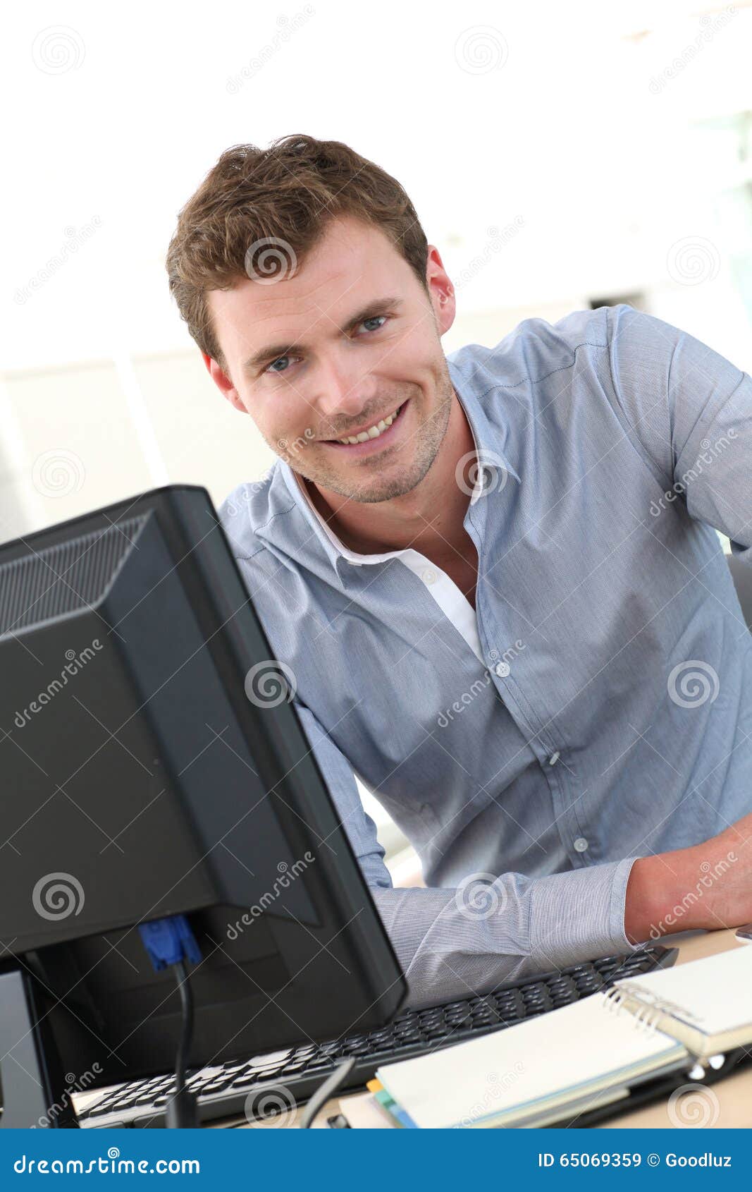Handsome Office Worker on Computer Stock Image - Image of worker ...