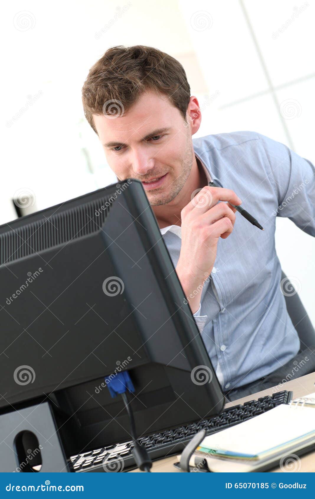 Handsome Office Worker on Computer Stock Image - Image of modern ...