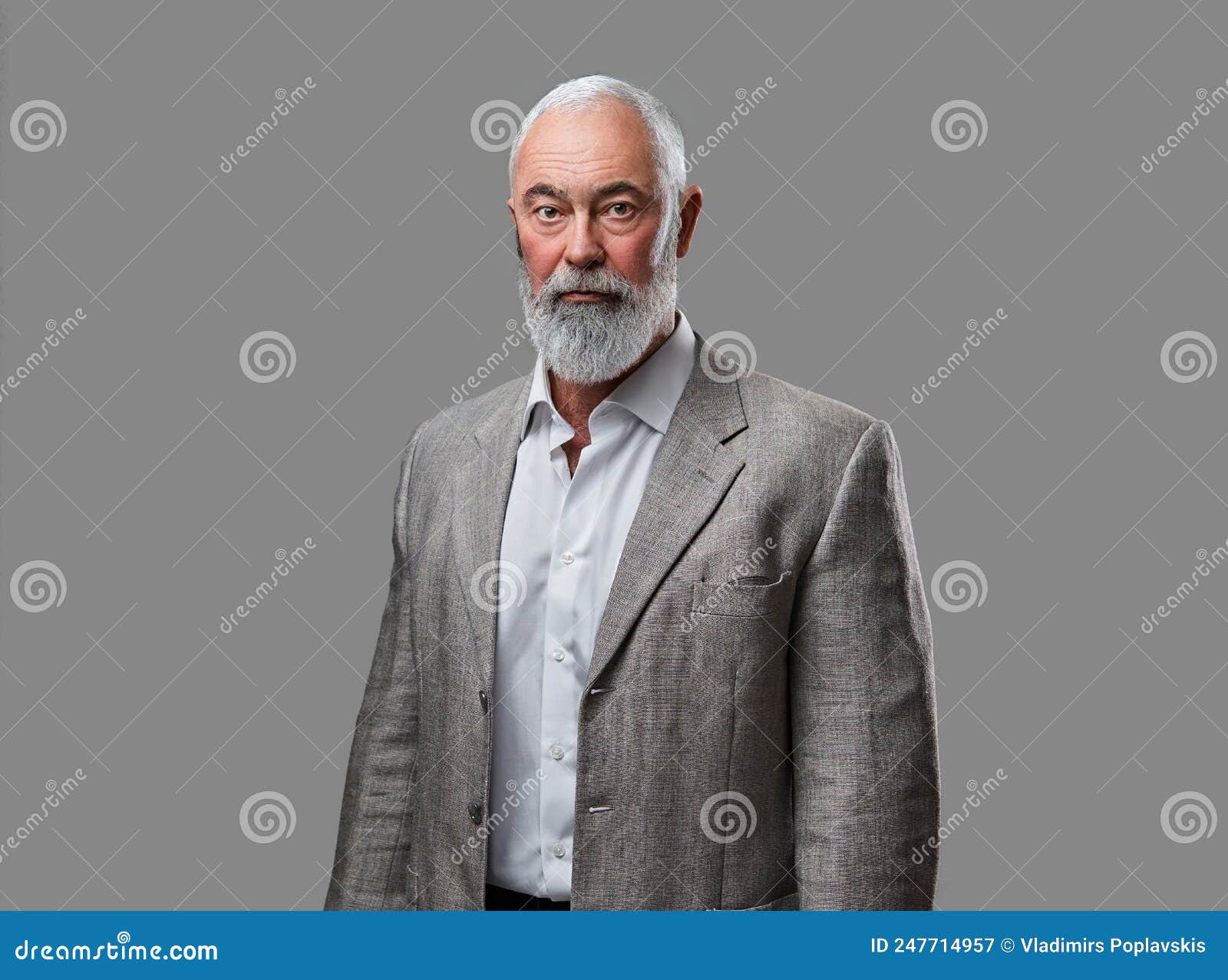 Handsome Old Man Dressed in Suit Against Grey Background Stock Image ...