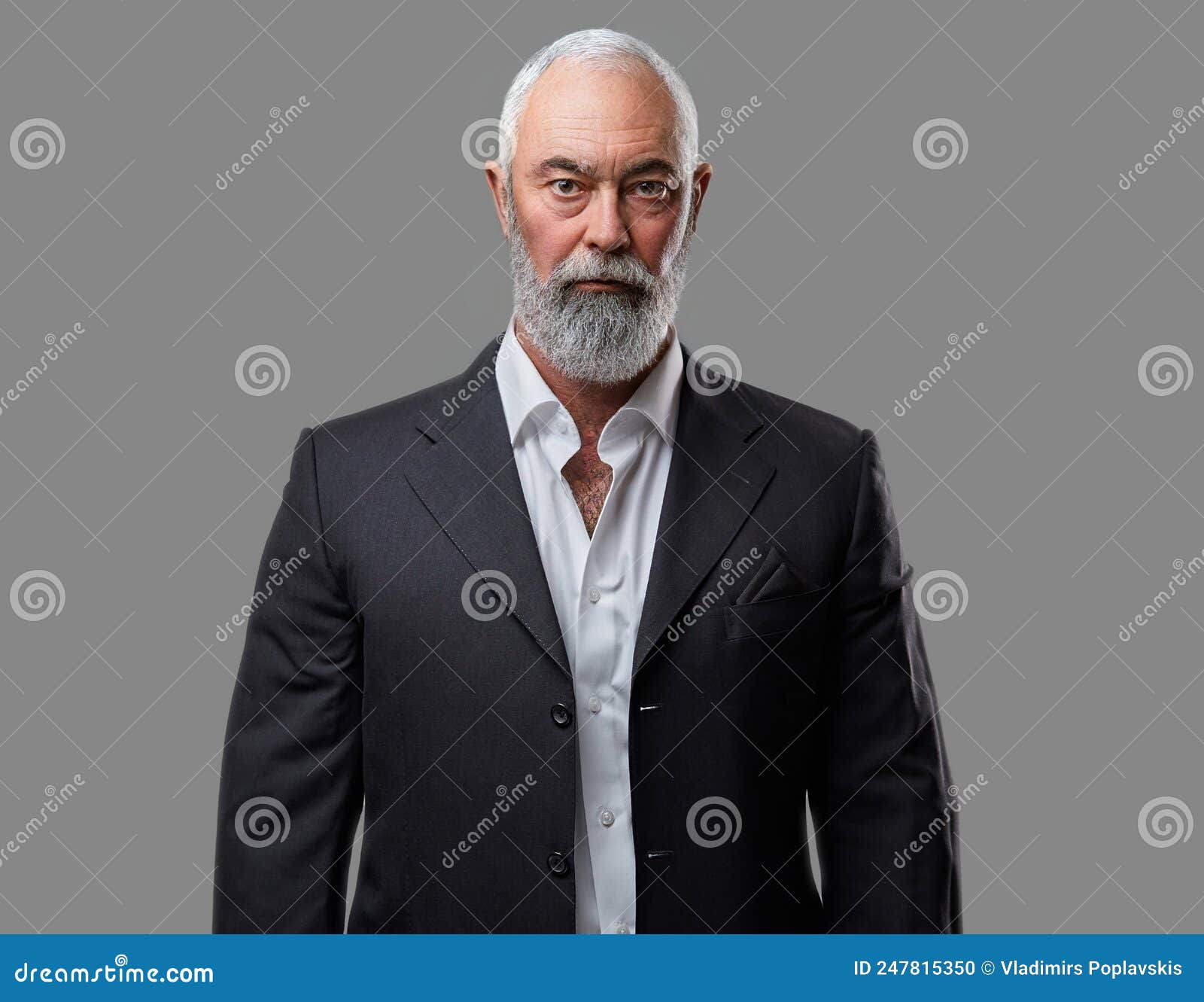 Handsome Old Man Dressed in Suit Against Grey Background Stock Photo ...