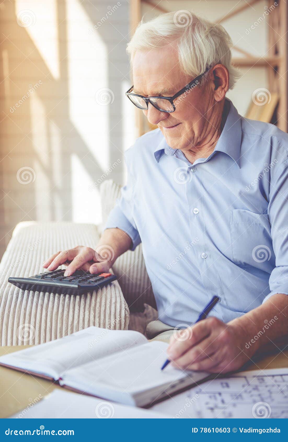 Handsome old man at home stock image. Image of architect - 78610603