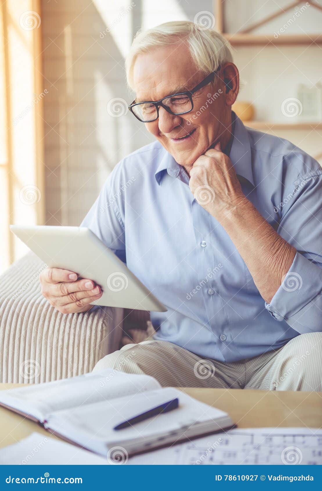 Handsome old man at home stock image. Image of eyeglasses - 78610927
