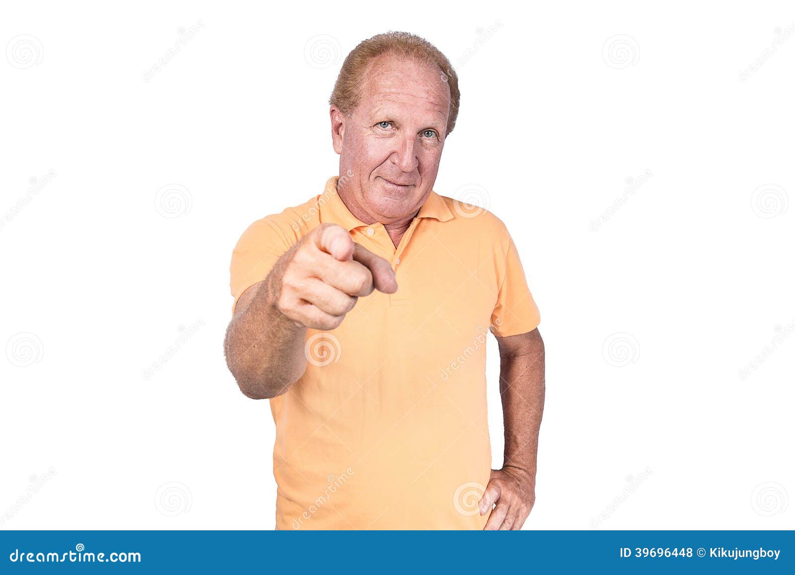 Handsome Old Man with Orange Polo-shirt Pointing Stock Photo - Image of ...