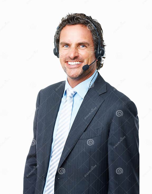 Handsome Operator Smiling. Portrait of Smart Operator Talking on ...
