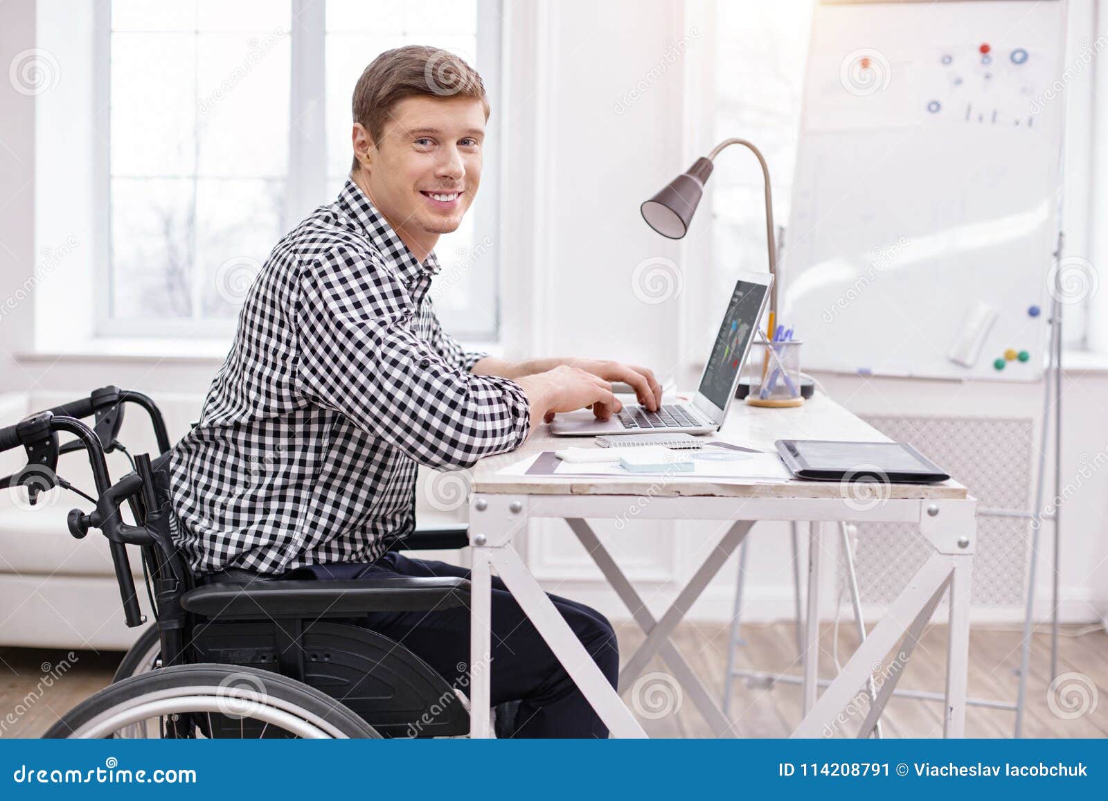 Handsome Paralyzed Man Enjoying His Job Stock Image - Image of ...