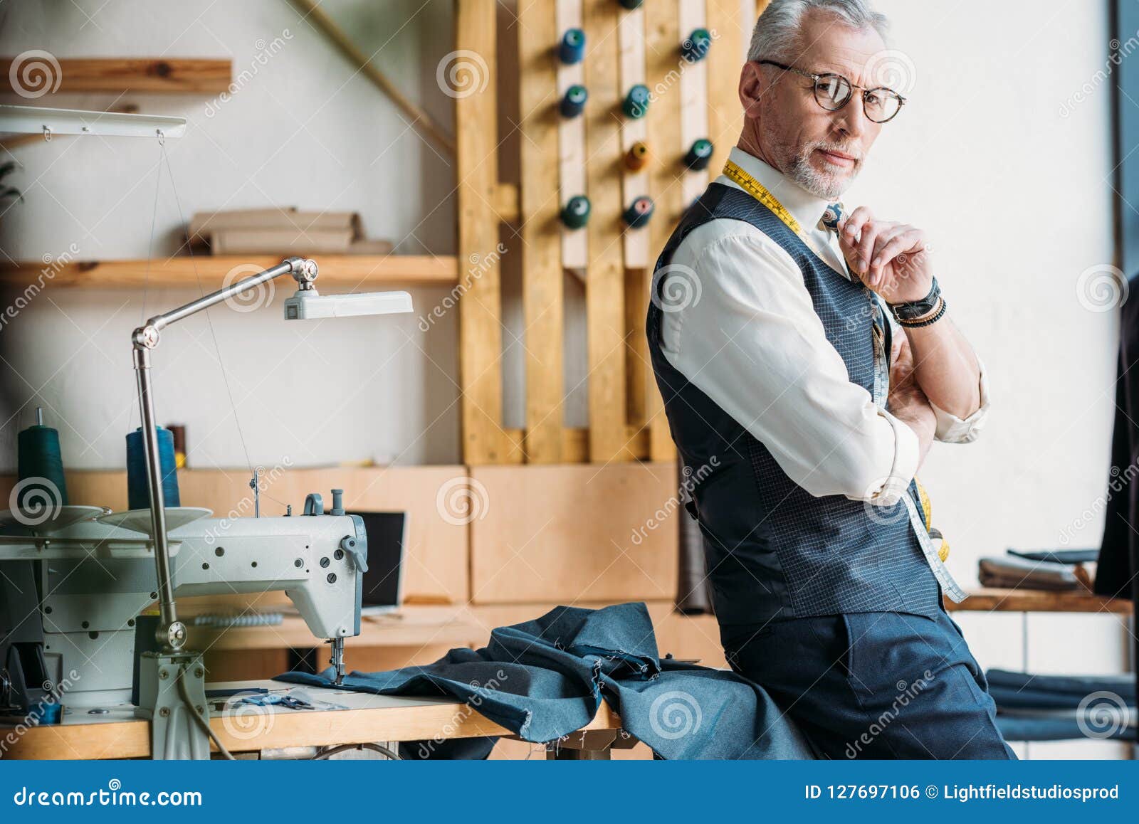 Handsome Pensive Tailor Standing Stock Photo - Image of textile ...