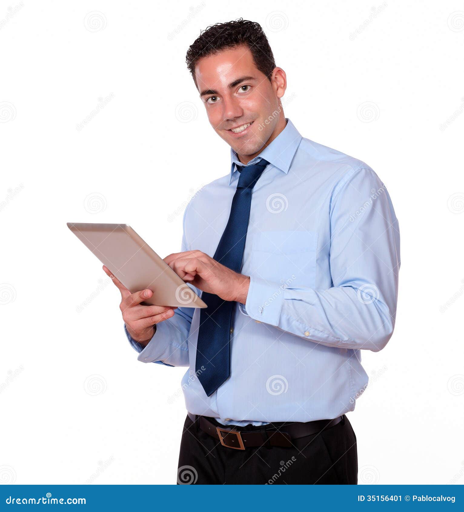 Handsome Person Using His Tablet Pc Stock Image Image Of Cute