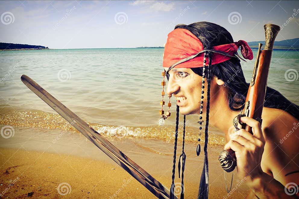 Handsome pirate stock image. Image of caribbean, handgun - 25991051