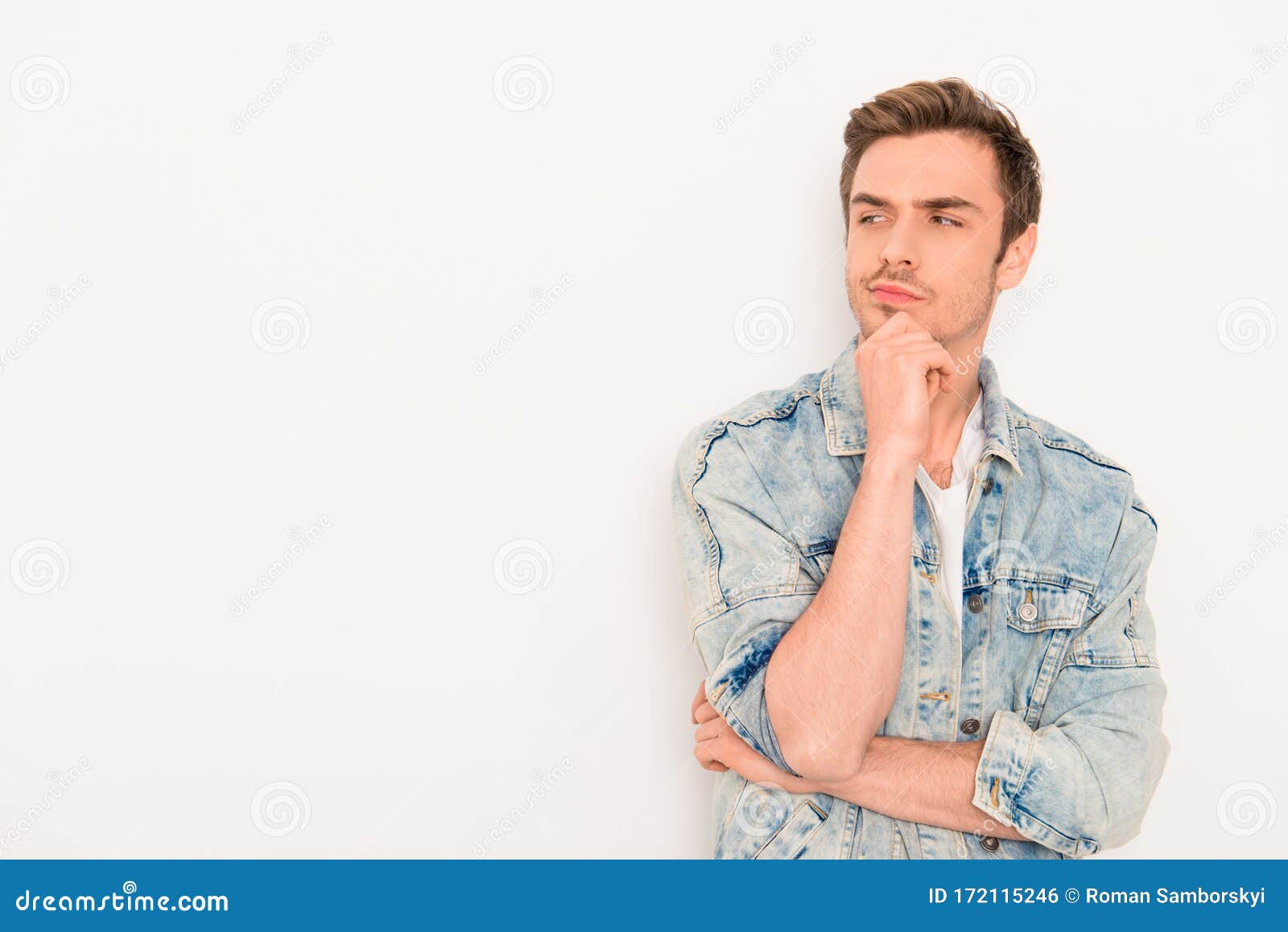 Handsome Ponder Young Guy on White Background Stock Photo - Image of ...