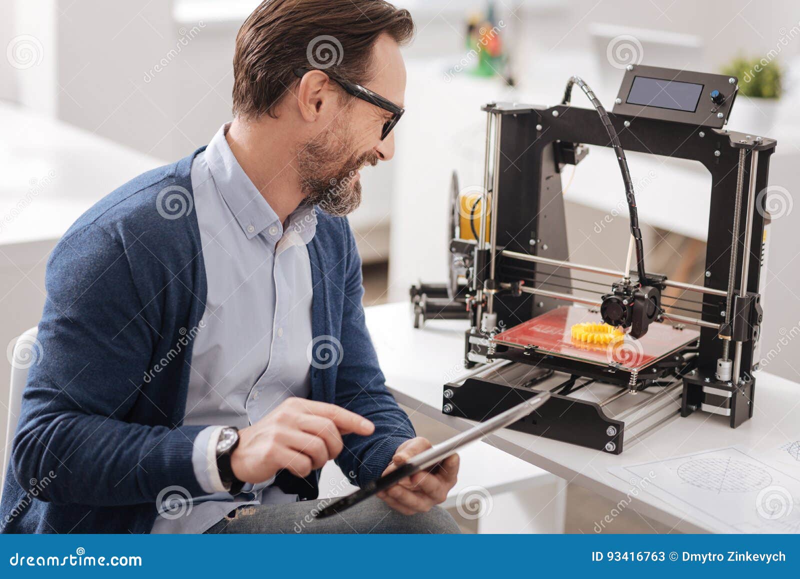 Handsome Positive Man Designing a New Object Stock Image - Image of ...