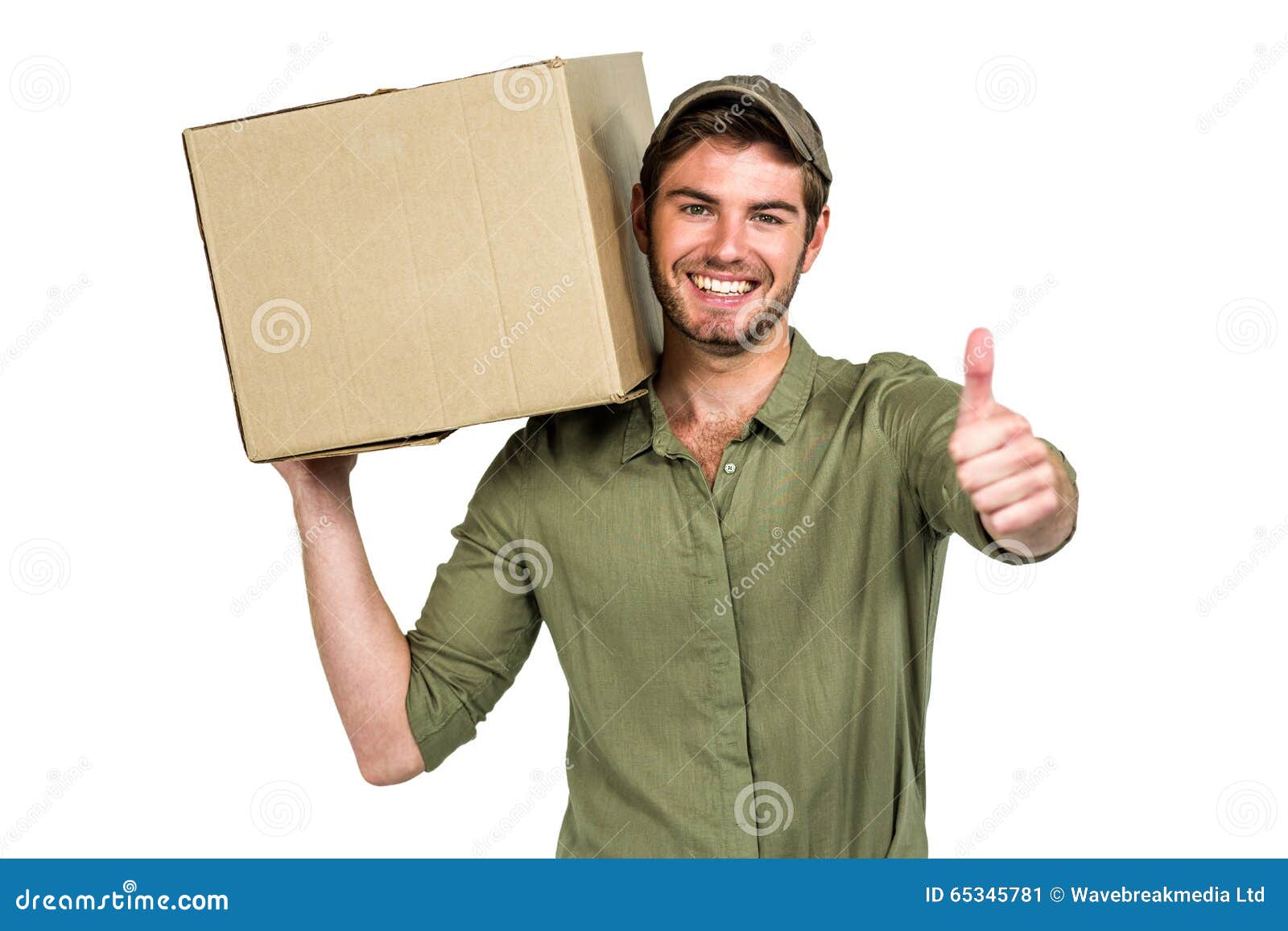 Handsome Postman Holding Pack Showing Thumbs Up Stock Image - Image of ...
