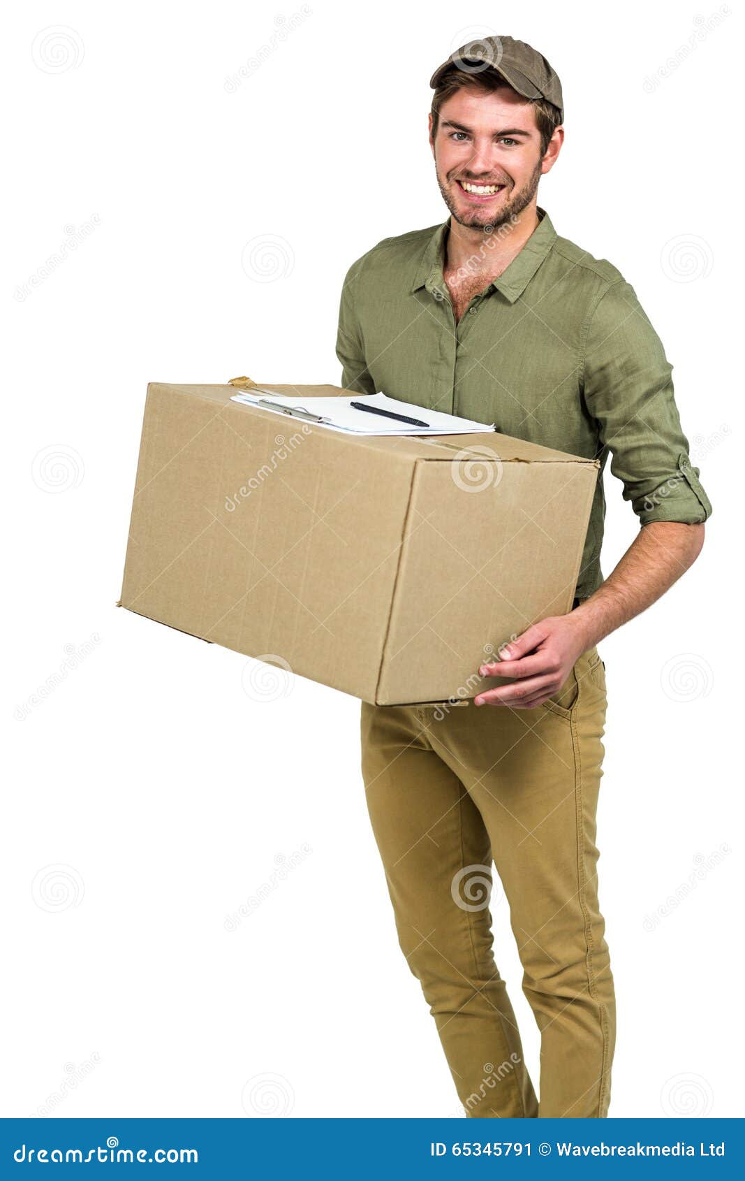 Handsome Postman Holding Pack Stock Image - Image of cheerful, portrait ...