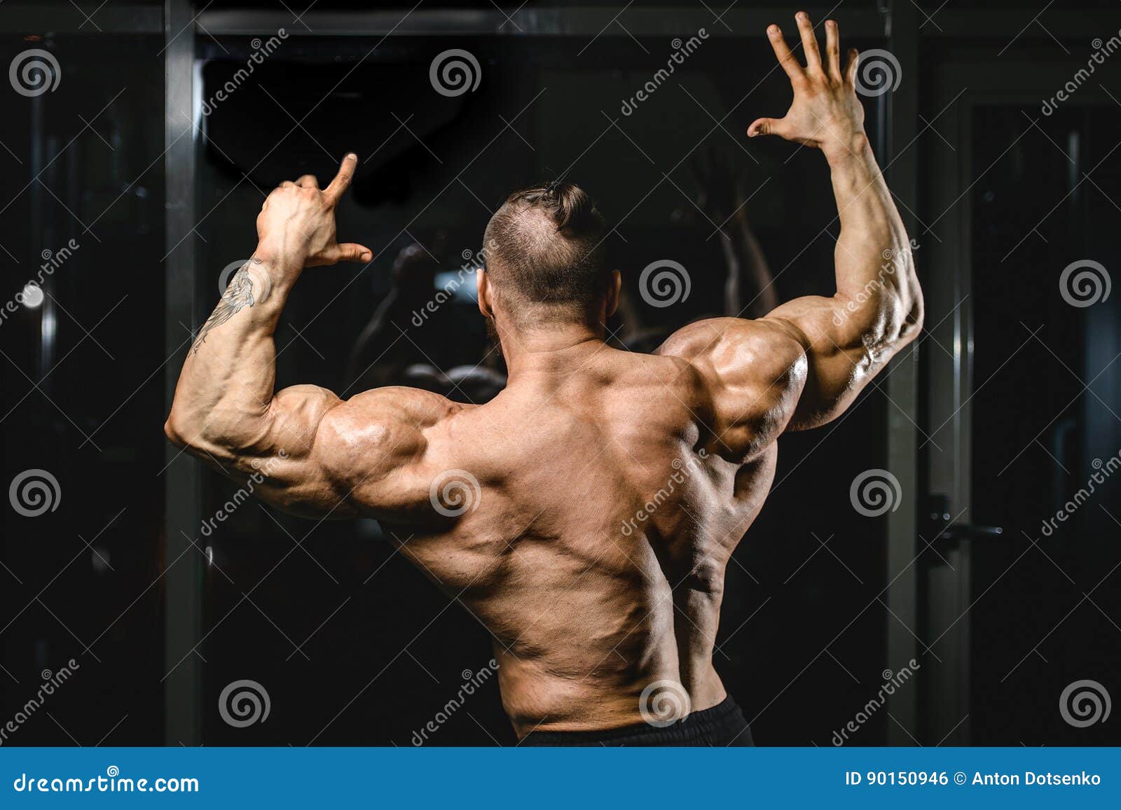Handsome Power Athletic Man Diet Training Pumping Up Back Muscle Stock ...