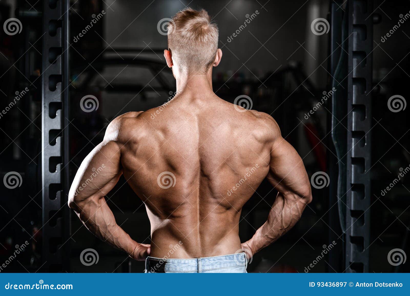 Handsome Power Athletic Man Diet Training Pumping Up Back Muscle Stock ...