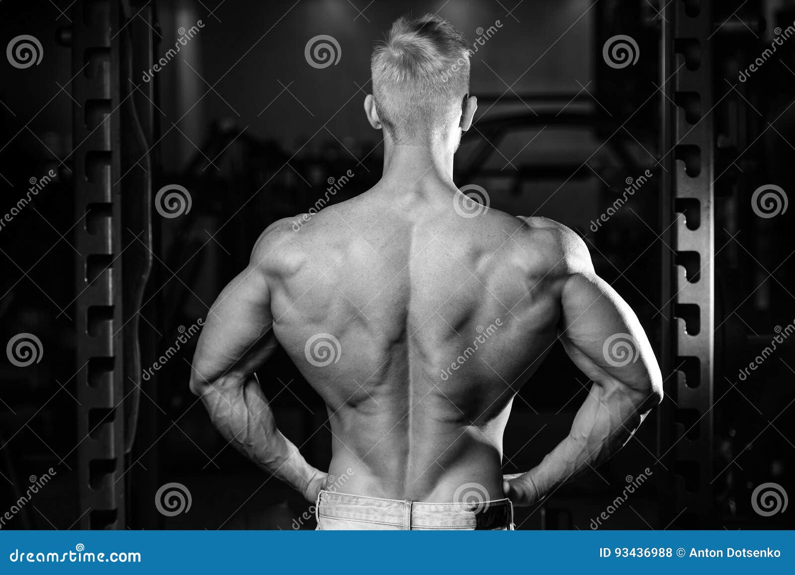 Handsome Power Athletic Man Diet Training Pumping Up Back Muscle Stock ...