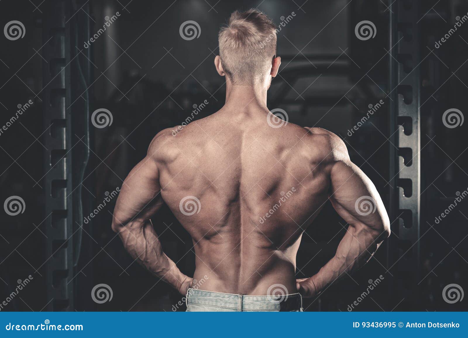 Handsome Power Athletic Man Diet Training Pumping Up Back Muscle Stock ...