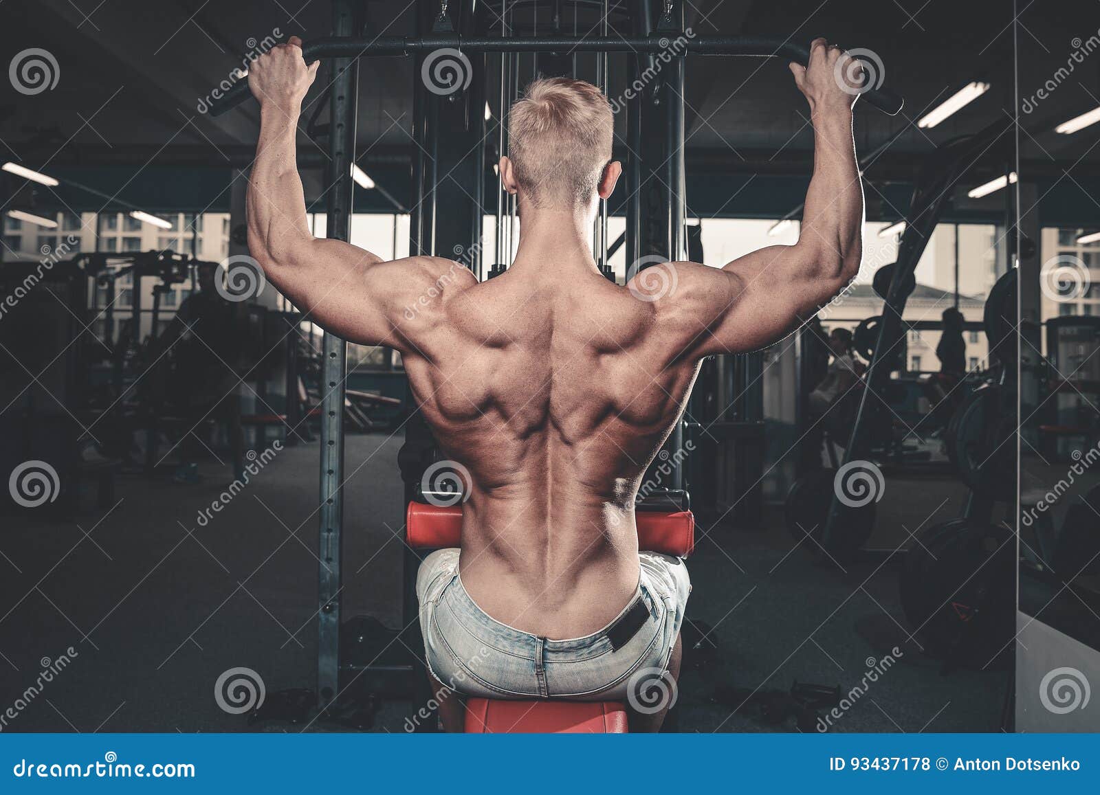 Handsome Power Athletic Man Diet Training Pumping Up Back Muscle Stock ...
