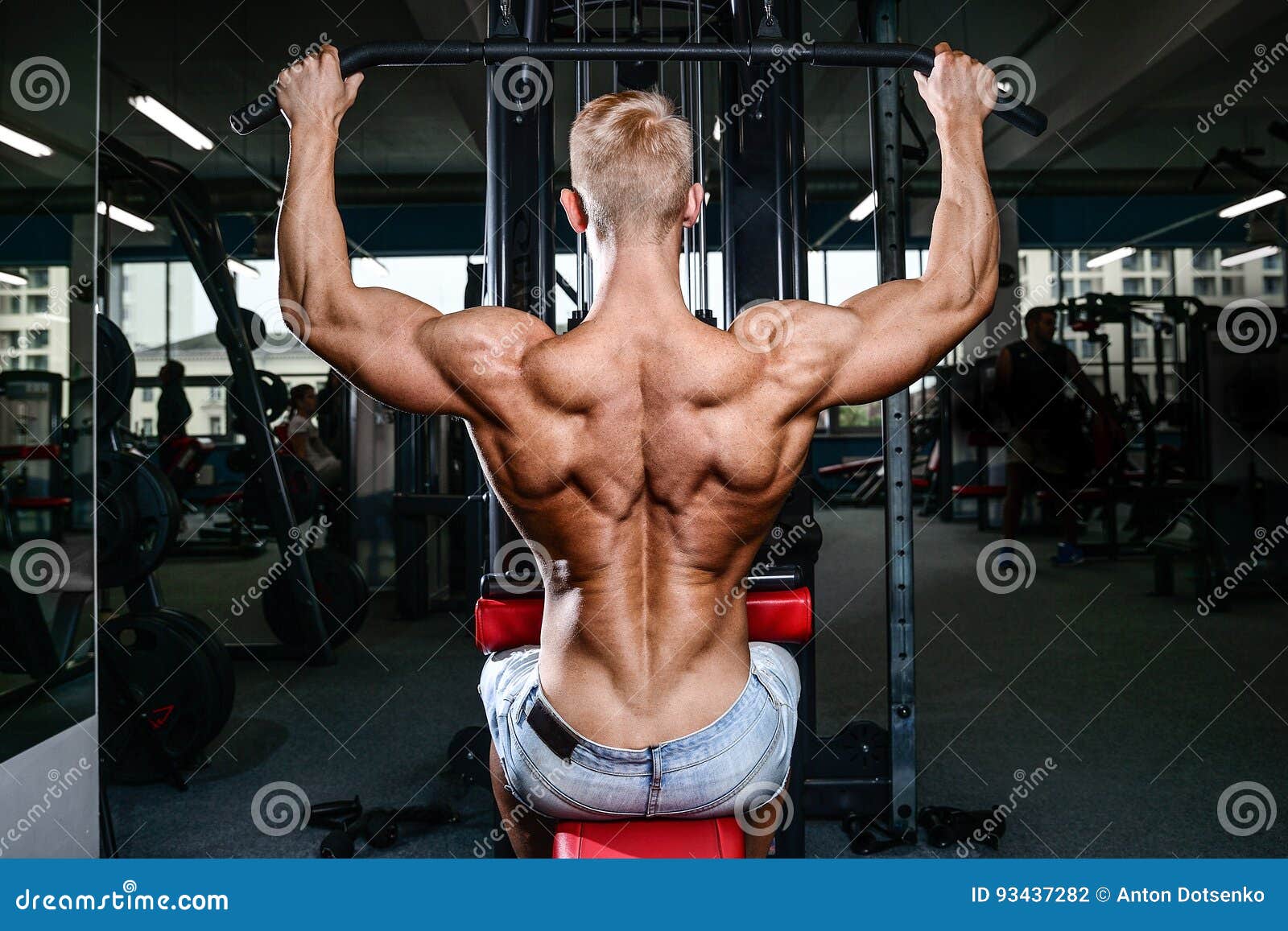 Handsome Power Athletic Man Diet Training Pumping Up Back Muscle Stock ...