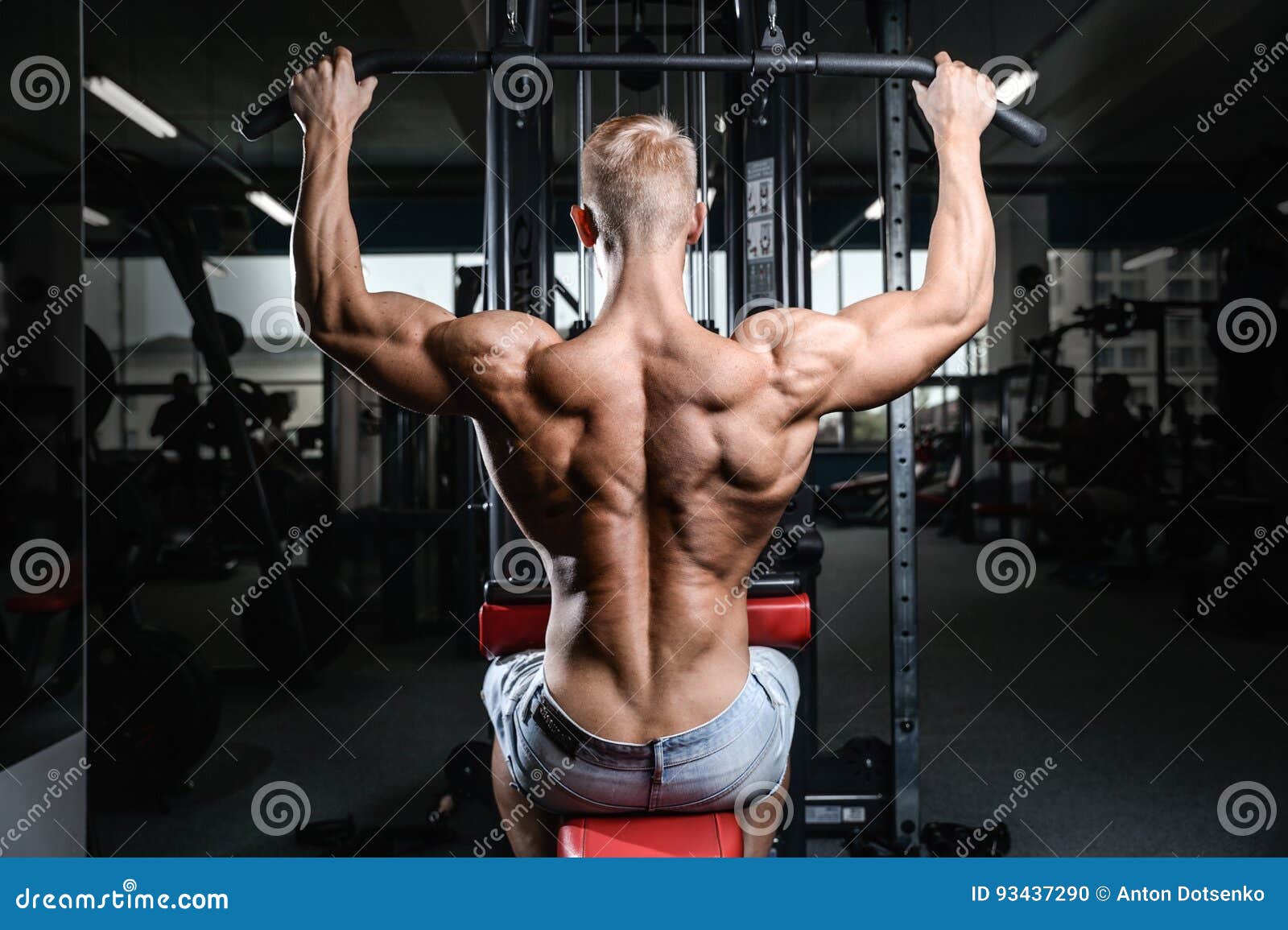 Handsome Power Athletic Man Diet Training Pumping Up Back Muscle Stock ...