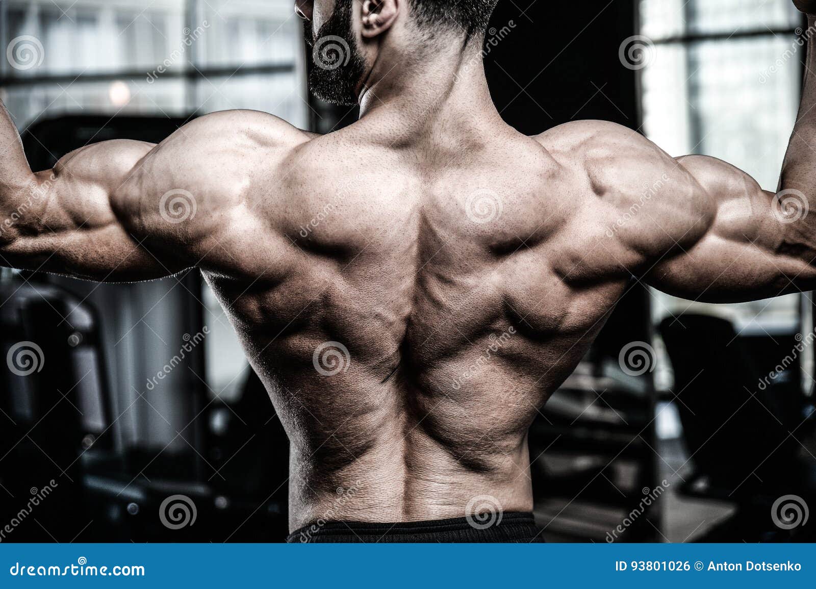 Handsome Power Athletic Man Diet Training Pumping Up Back Muscle Stock ...